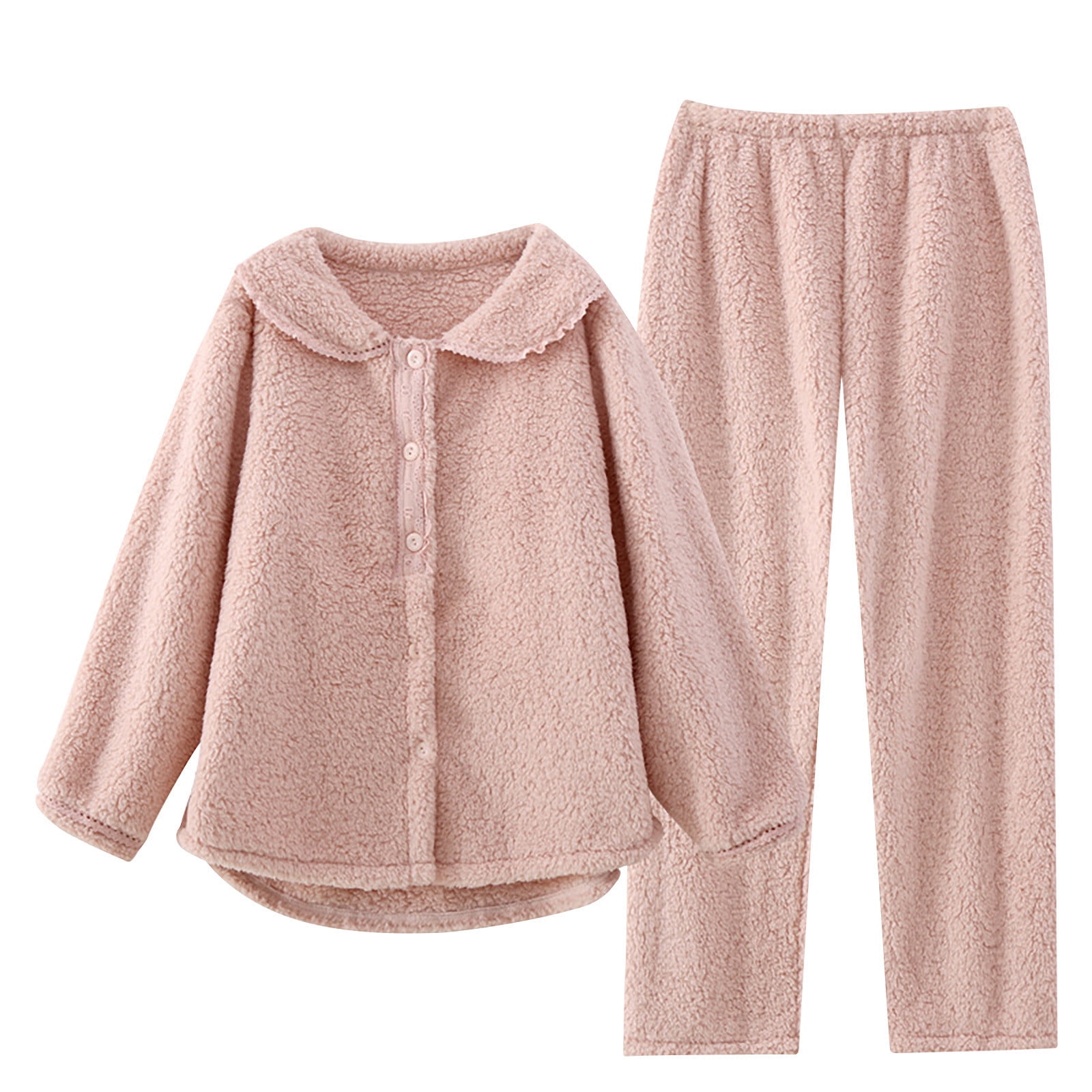 DeHolifer Women's Pajamas Solid Casual Winter Long Sleeve Button ...