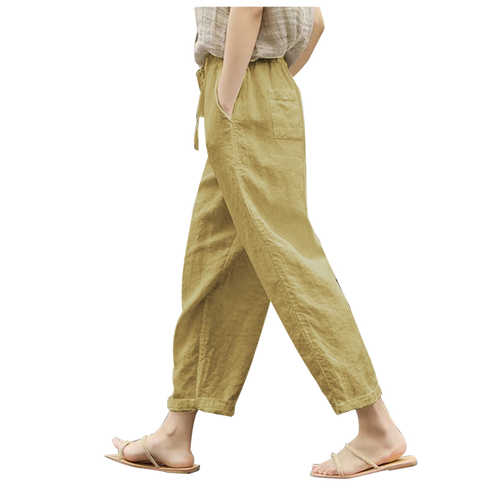 DeHolifer Women's Pants Elastic Waisted Solid Color Drawstring Summer ...