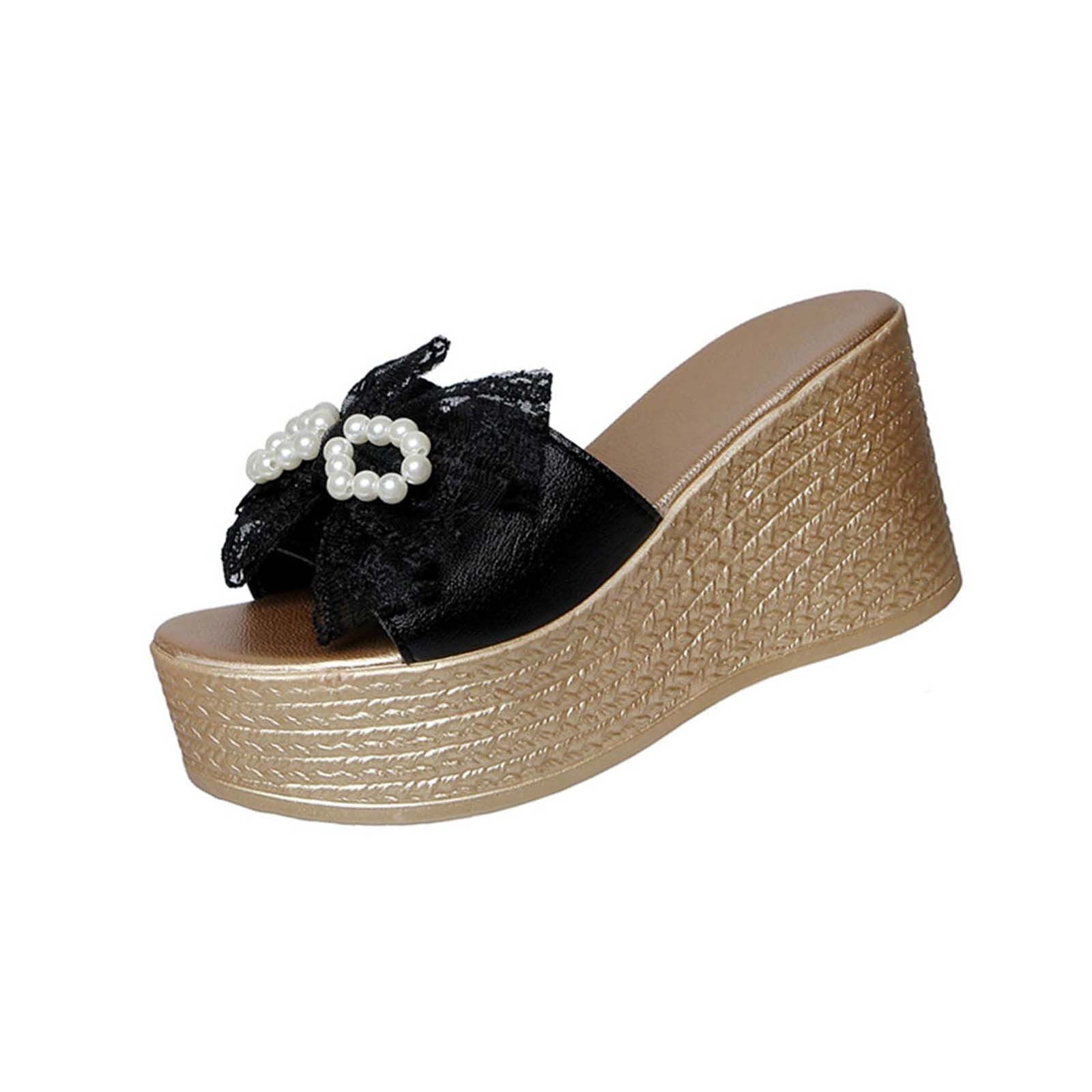 DeHolifer Women's Sandals Bowtie Wedge Slide Open Toe High Heels ...