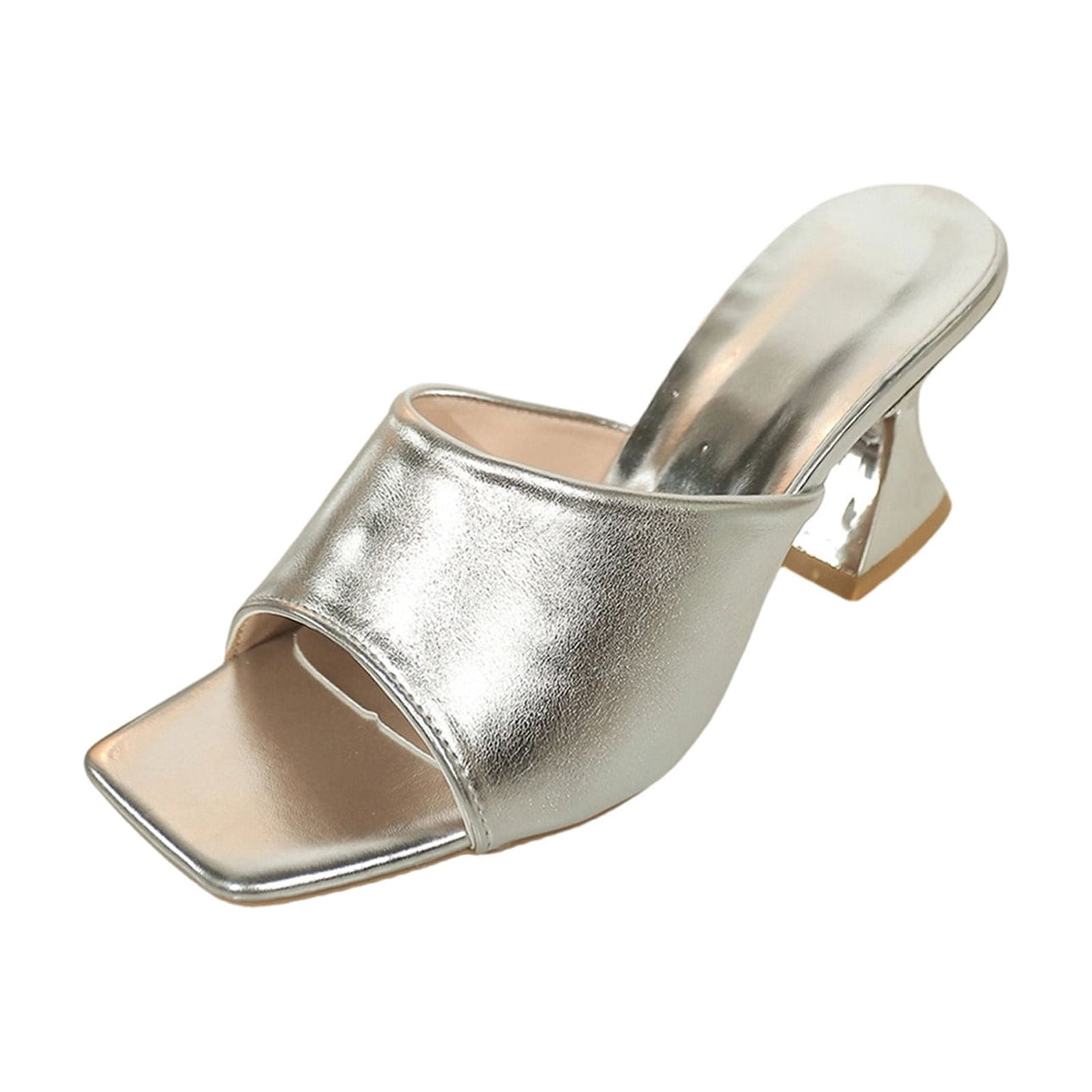 DeHolifer Women's Sandals Square Open Toe High Heeled Slip On Backless ...