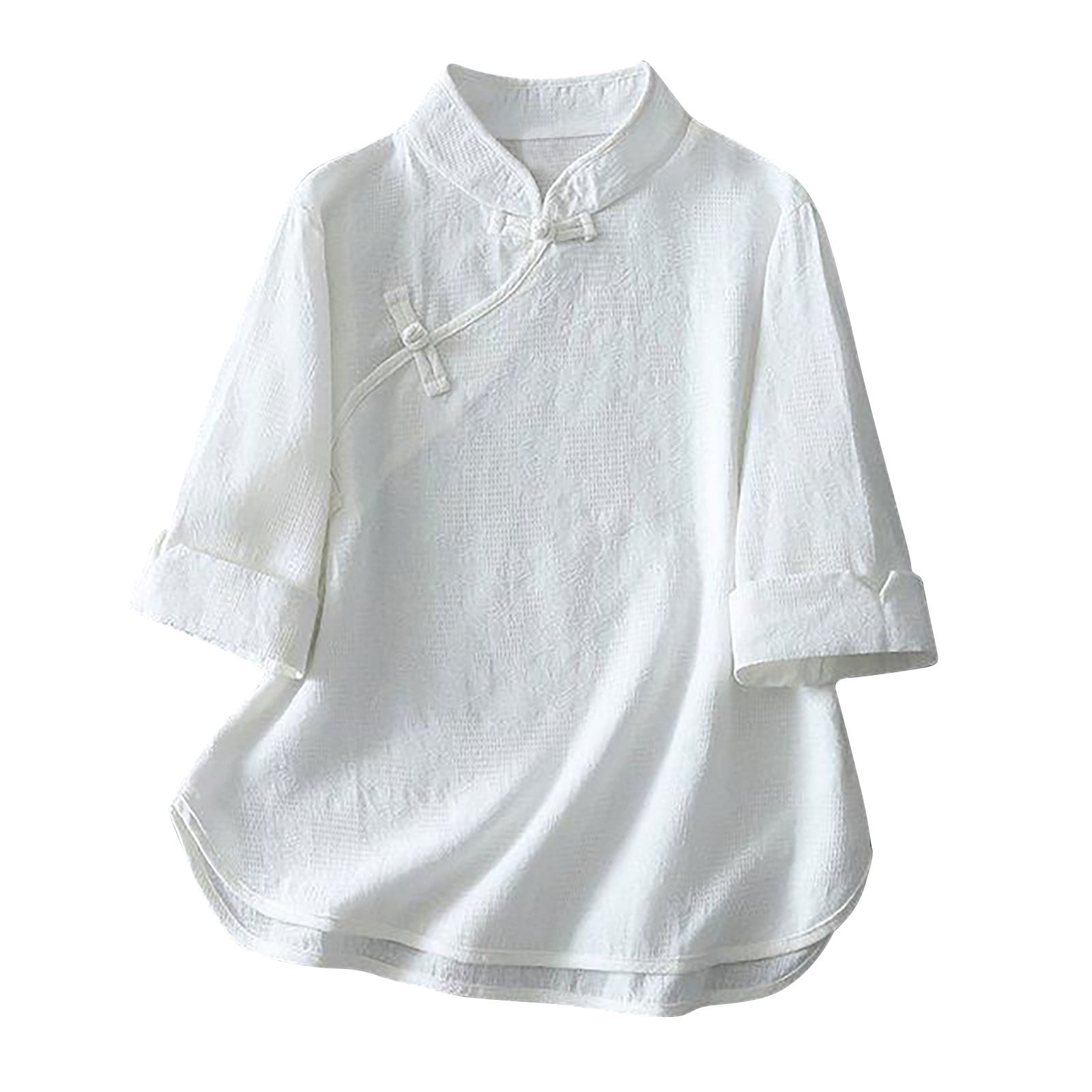 DeHolifer Women's Shirts Embroidered Button Solid Color 3/4 Sleeve ...