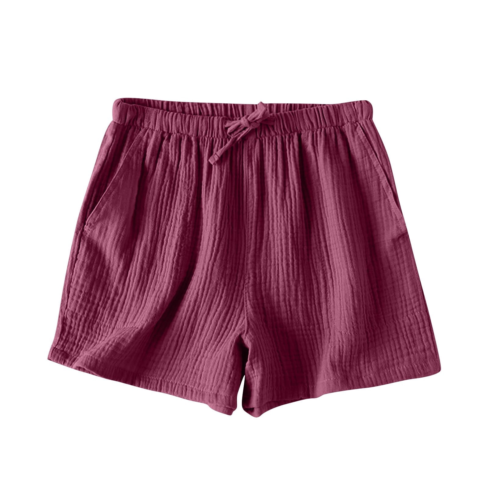 DeHolifer Women's Shorts Cotton Linen Elastic Waisted Drawstring Solid ...