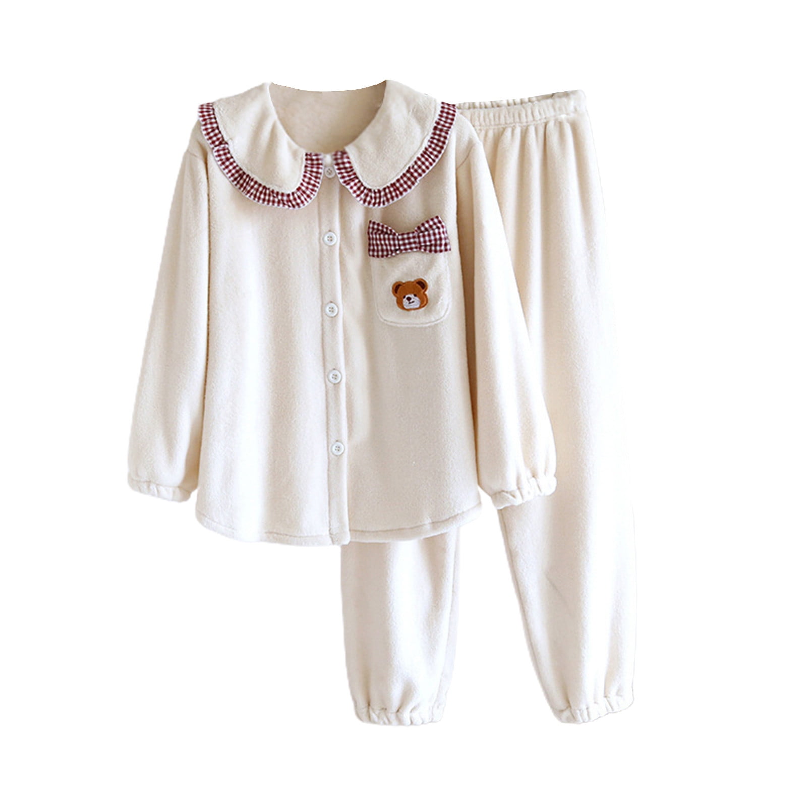 DeHolifer Women's Sleepwear Set Long Sleeve Lapel Button Cute Top and ...