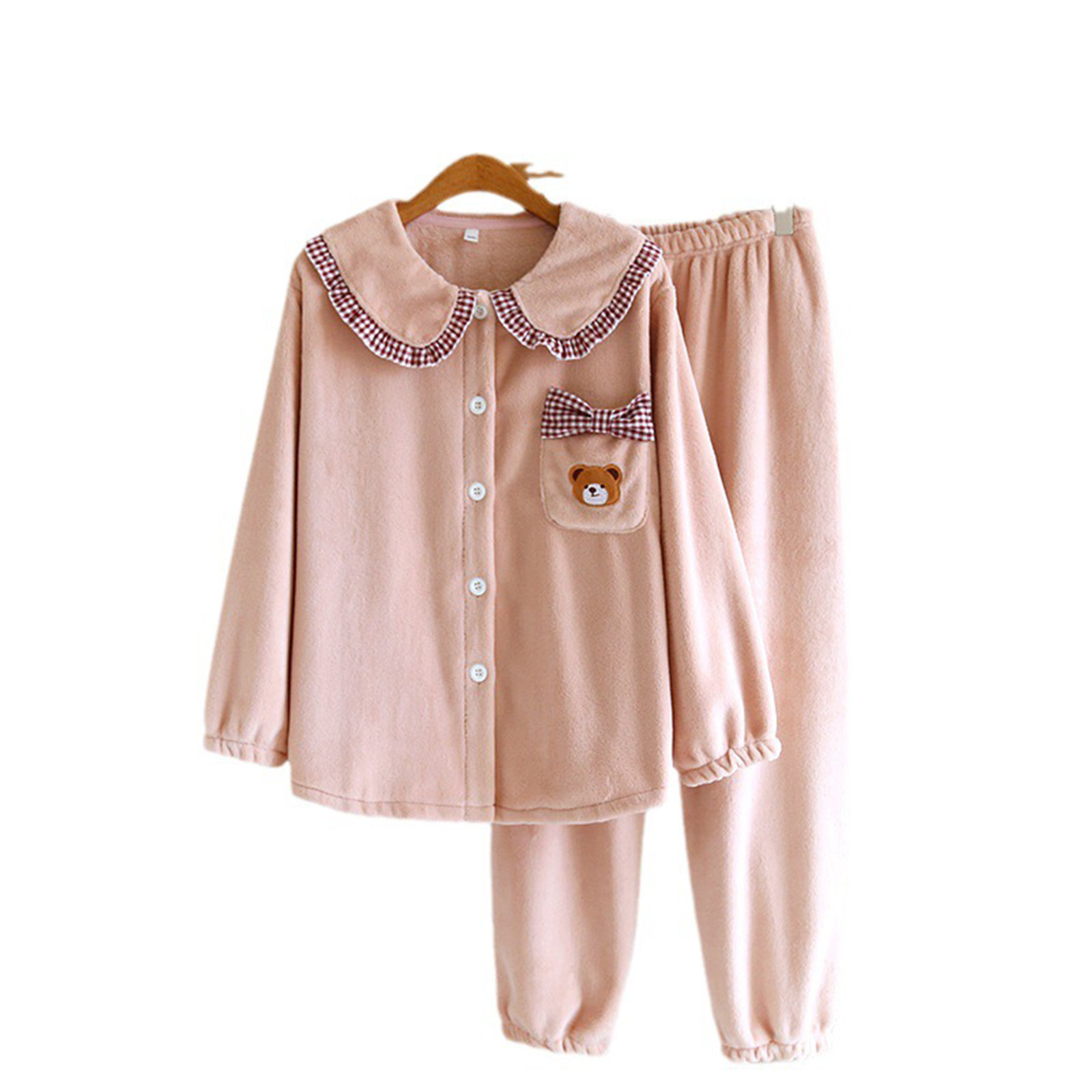 DeHolifer Women's Sleepwear Set Long Sleeve Lapel Button Cute Top and ...