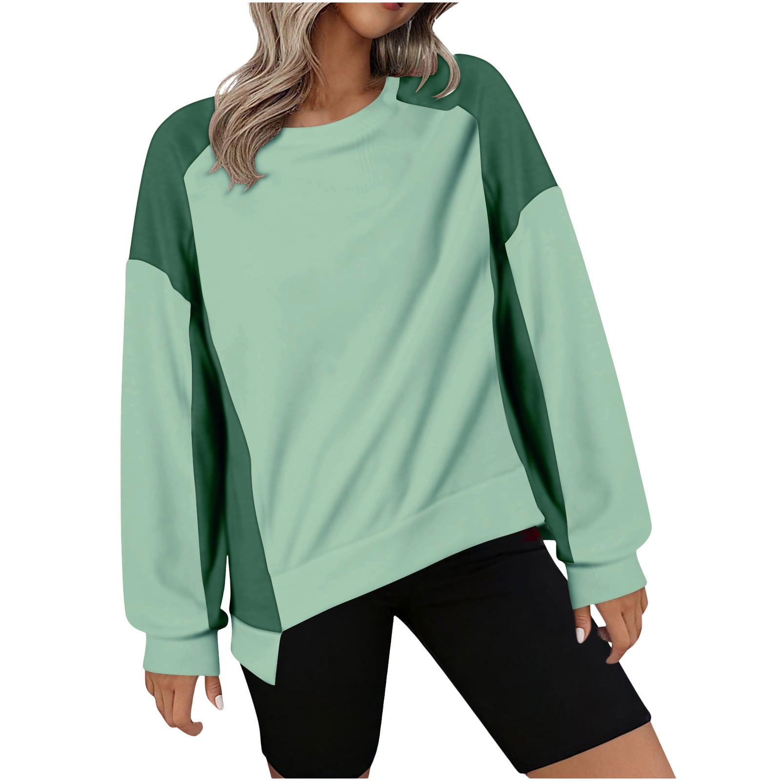 DeHolifer Women's Sweatshirts Color Block Crewneck Long Sleeve Split ...