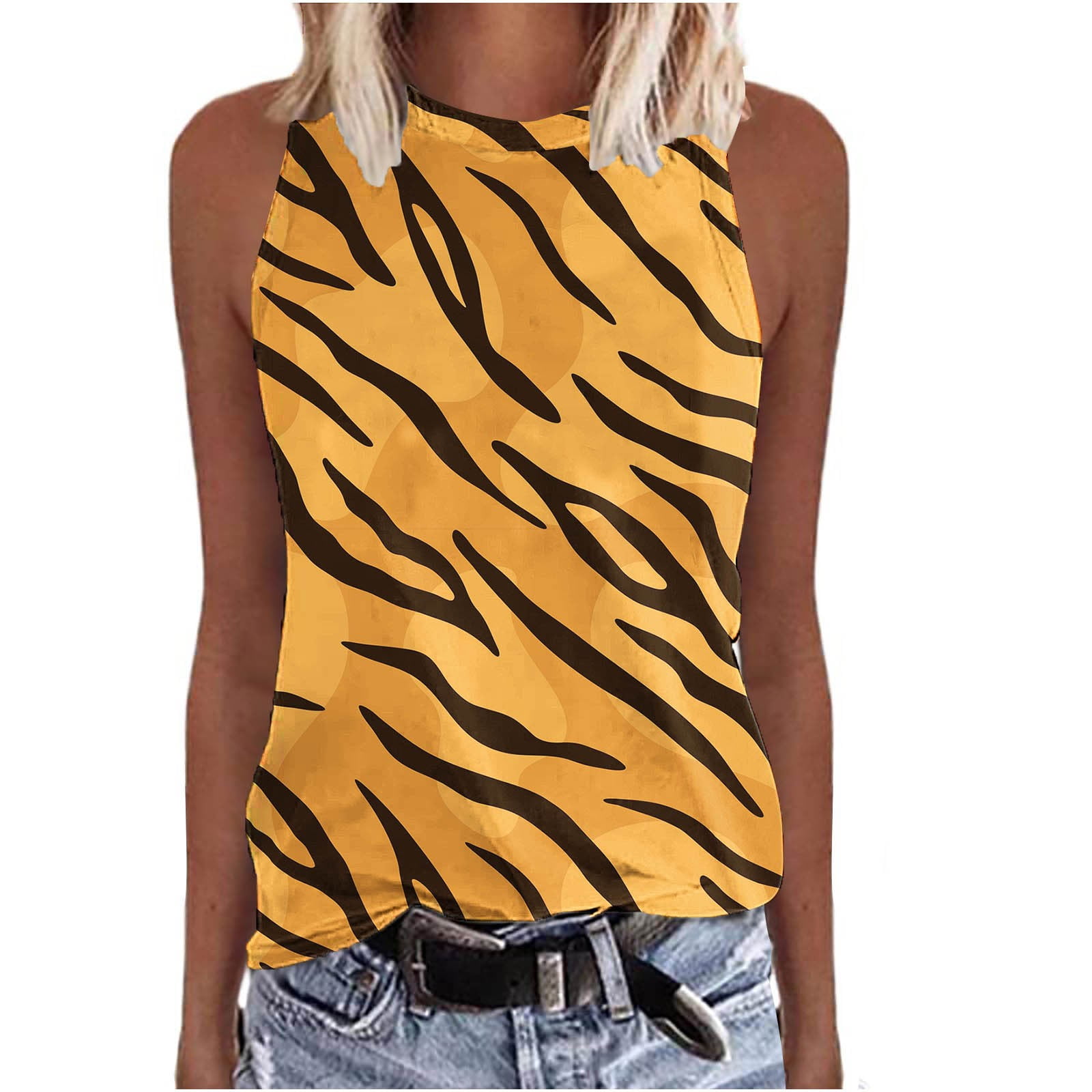 Deholifer Womens Tank Tops Leopard Print Sleeveless Crewneck Tank Top Summer Loose Casual