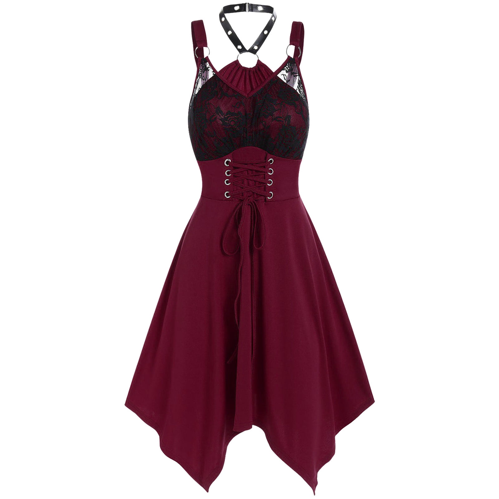 DeHolifer Women's Vintage Gothic Punk Dress Cold Shoulder Sleeveless ...