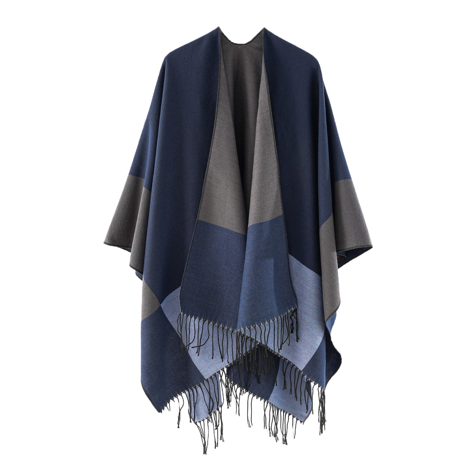 DeHolifer Women's Warm Shawl Patchwork Tassel Knitted Cape Wraps Shawl ...