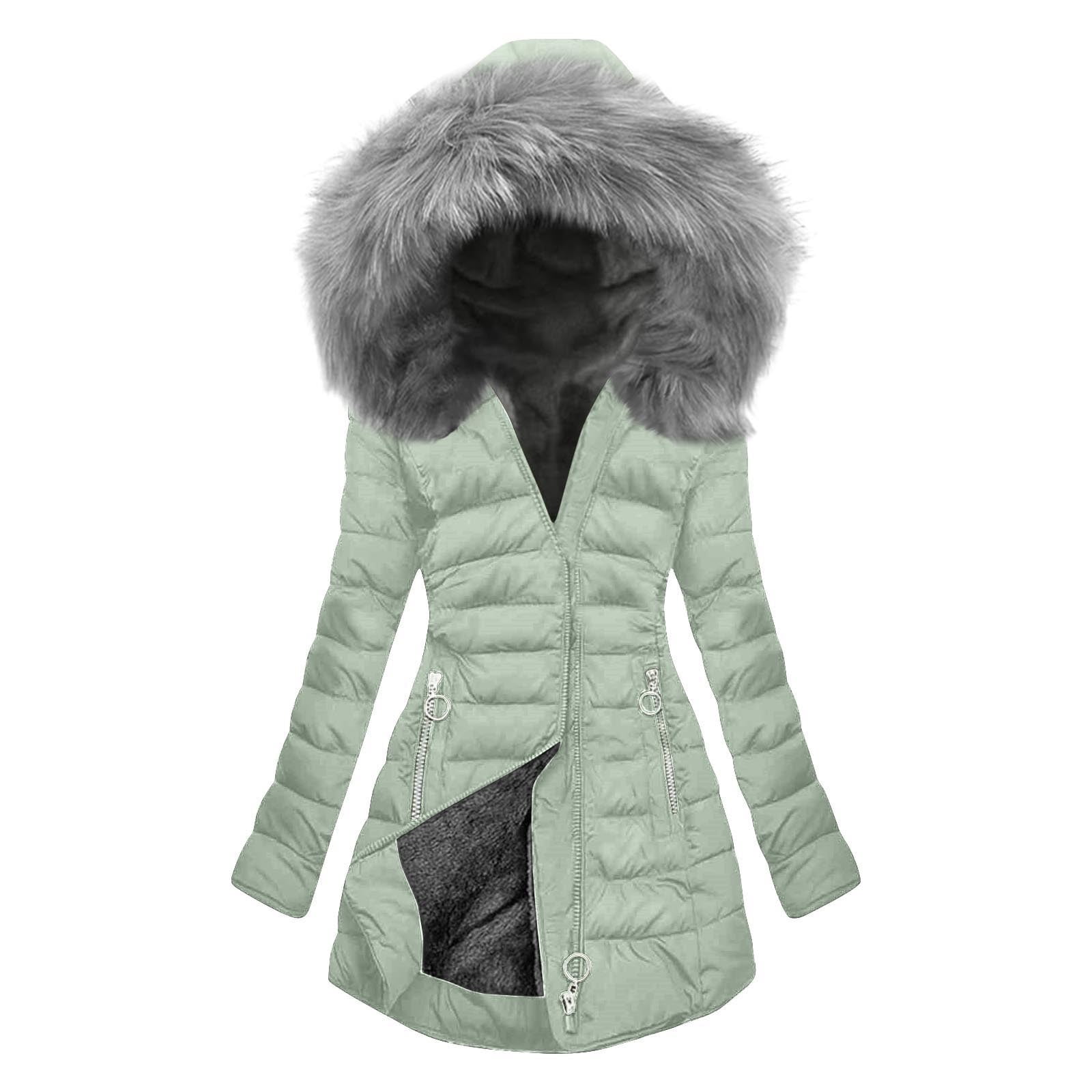 QQAMB Women's Winter Coats Warm Solid Color Long Elegant Quilted Puffer ...