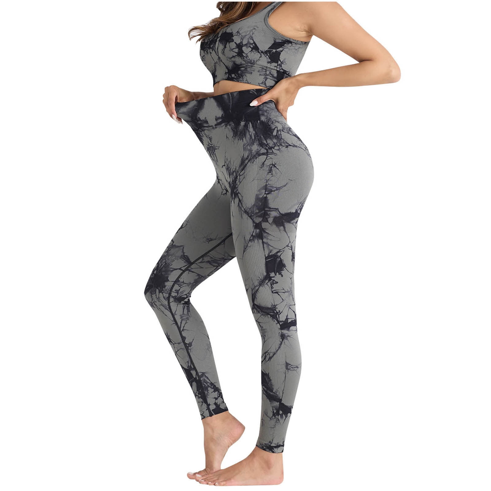 DeHolifer Women's Yoga Pants Tie Dye High Waisted Elastic Waisted Seamless Straight Leg Fitness ...