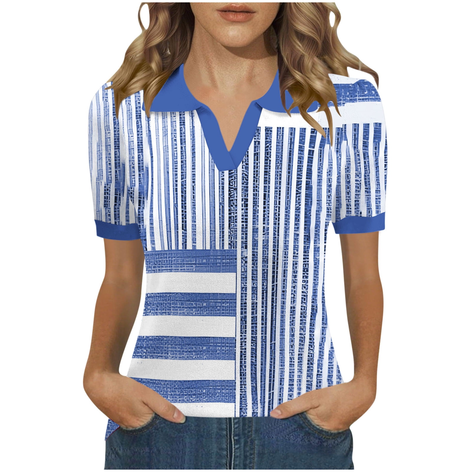 DeHolifer Womens 3/4 Sleeve Tops Casual Printed Summer Shirts V-Neck ...