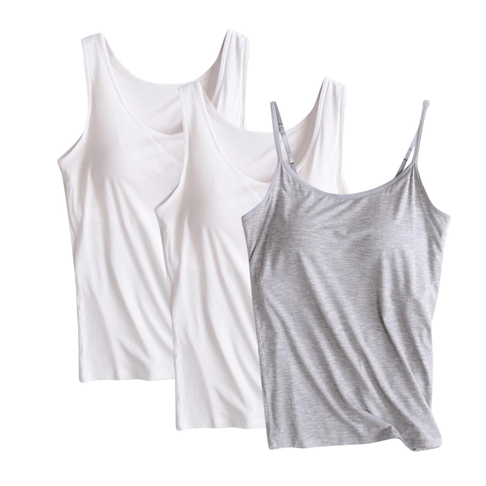 DeHolifer Womens 3 PCs Basic Camisole Strap Vest Tank Tops with Built ...