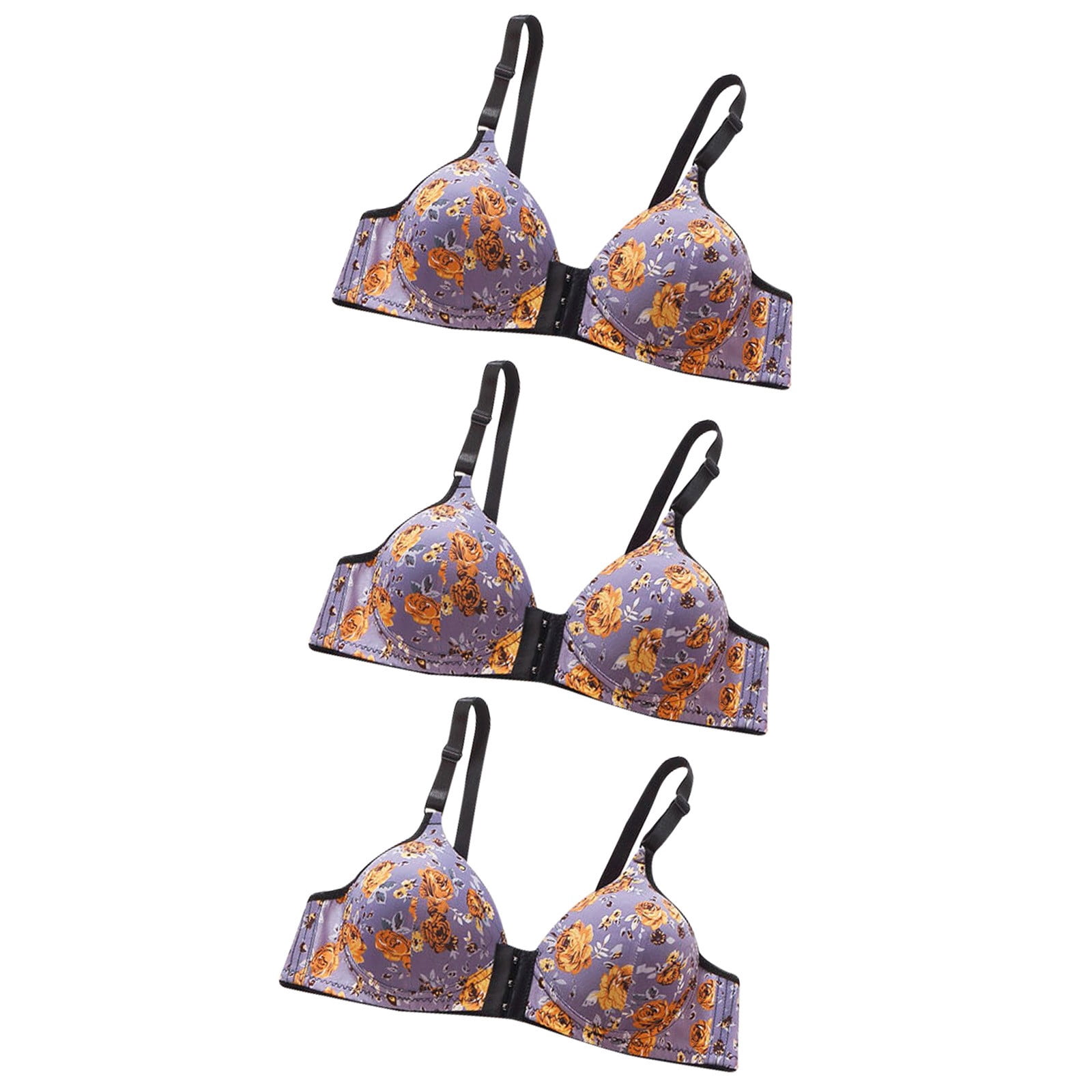 DeHolifer Womens Bras 3 Pcs Front Button Floral Print No Steel Ring ...