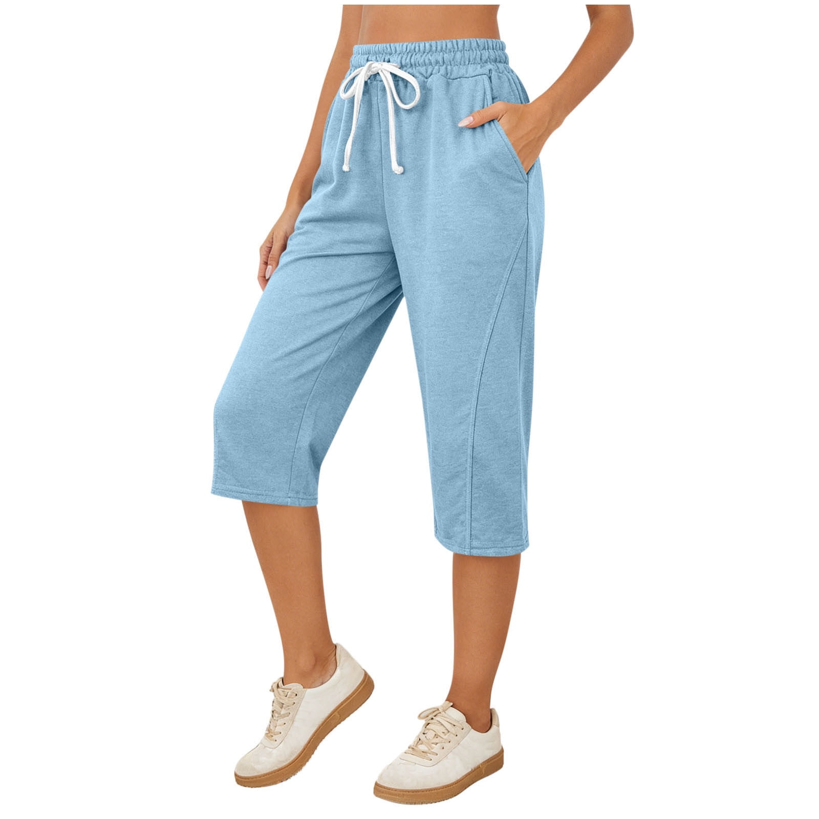 DeHolifer Womens Capri Pants Elastic Waisted Drawstring Waist with ...