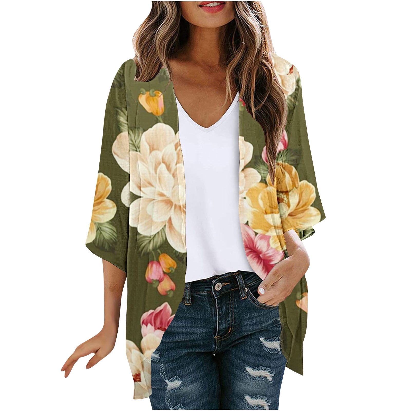 DeHolifer Womens Cardigans Floral Print Spring Fall Fashion Long Sleeve ...