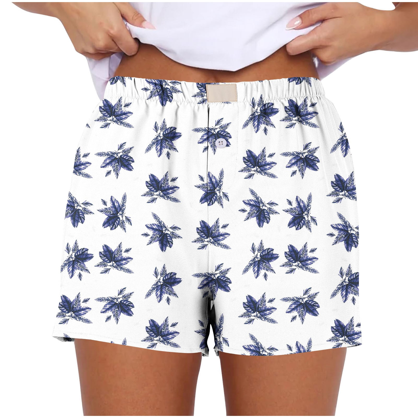 DeHolifer Womens Casual Shorts Elastic Waist Maple Leaf Printed Bottom ...