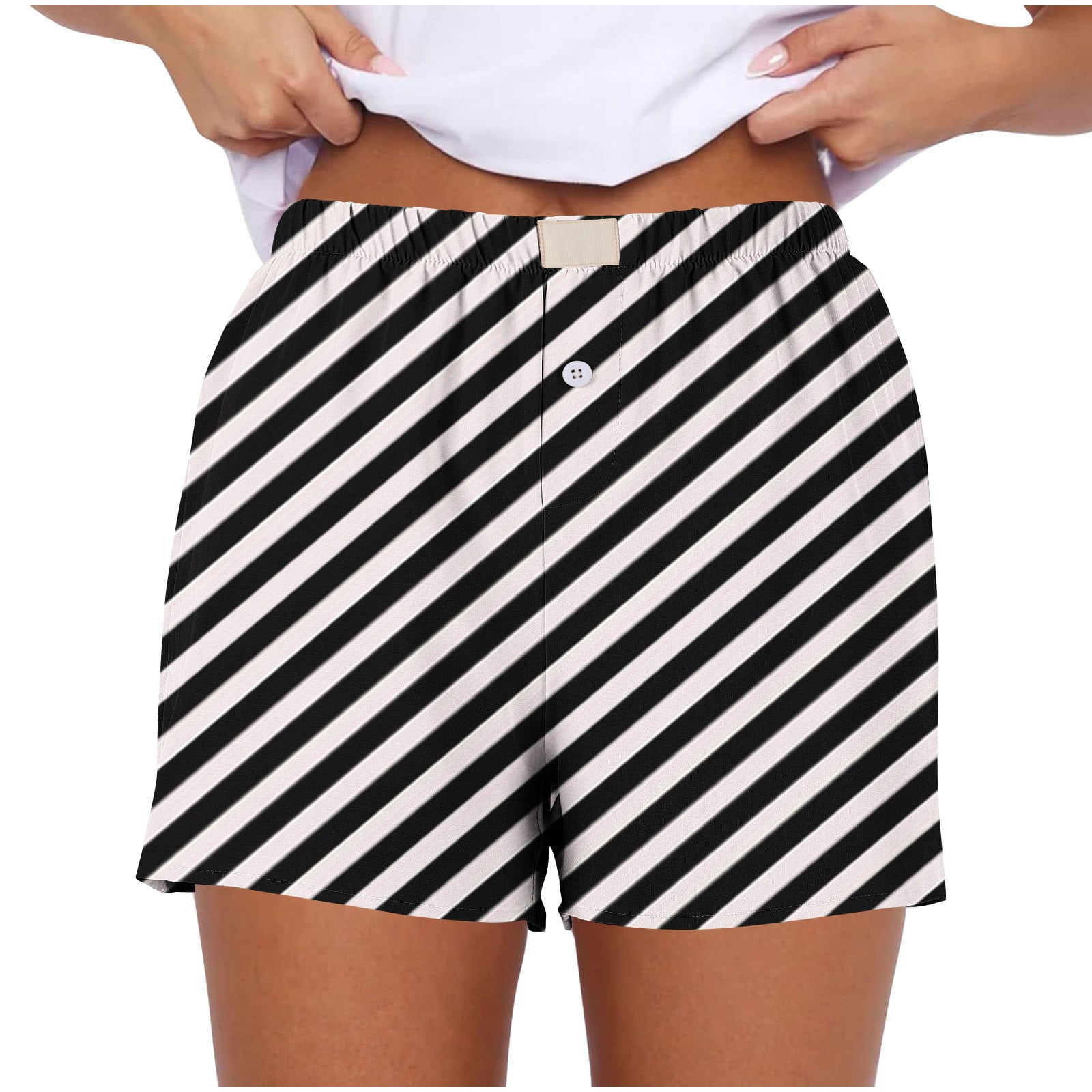 DeHolifer Womens Casual Shorts Elastic Waist Strip Printed Bottom ...