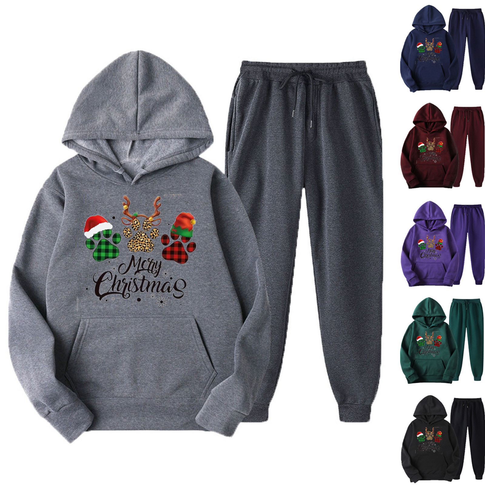DeHolifer Womens Christmas Two Piece Sweatsuits Cute Elk Printed Hoodie ...