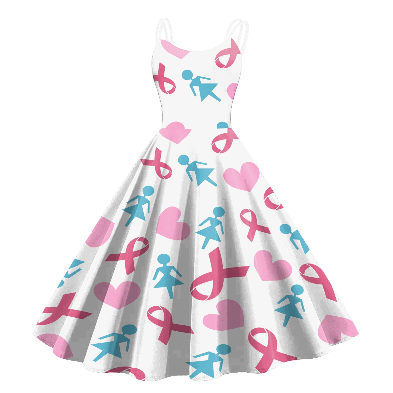 QQAMB Womens Dresses Breast Cancer Ribbon Crewneck Short Sleeve Swing ...