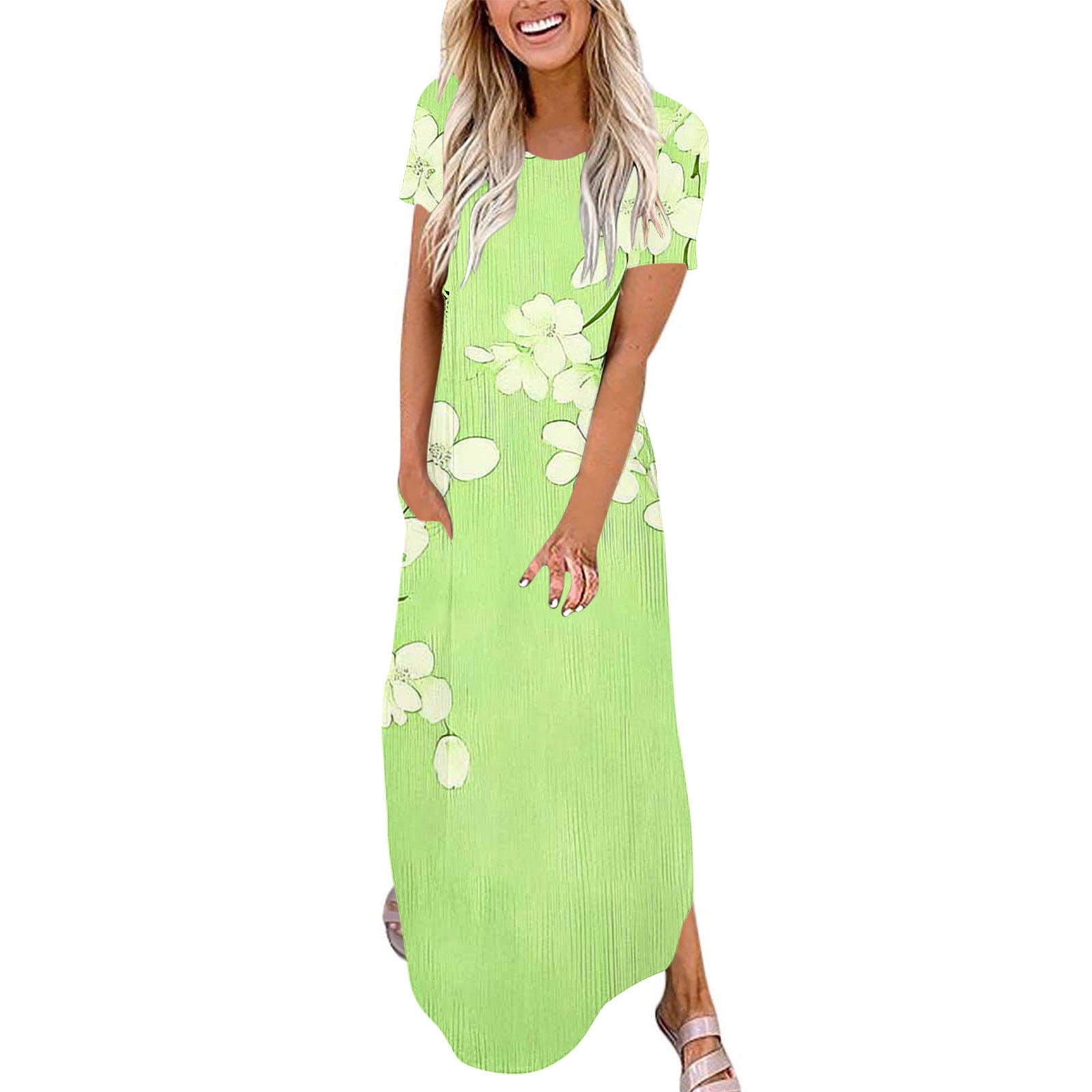 DeHolifer Womens Dresses Summer 2025 Sequin Printed Crewneck Short ...