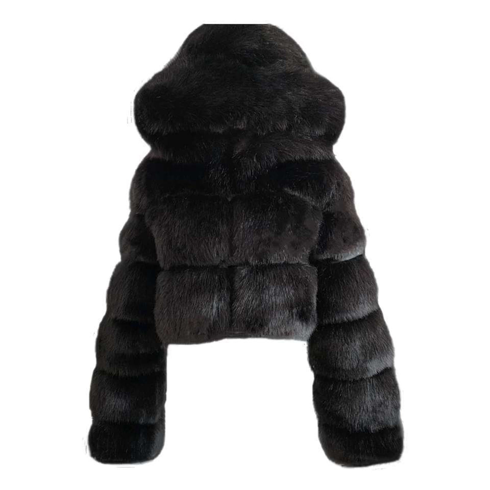 DeHolifer Womens Faux Fur Crop Hooded Short Warm Jacket Coat Winter ...