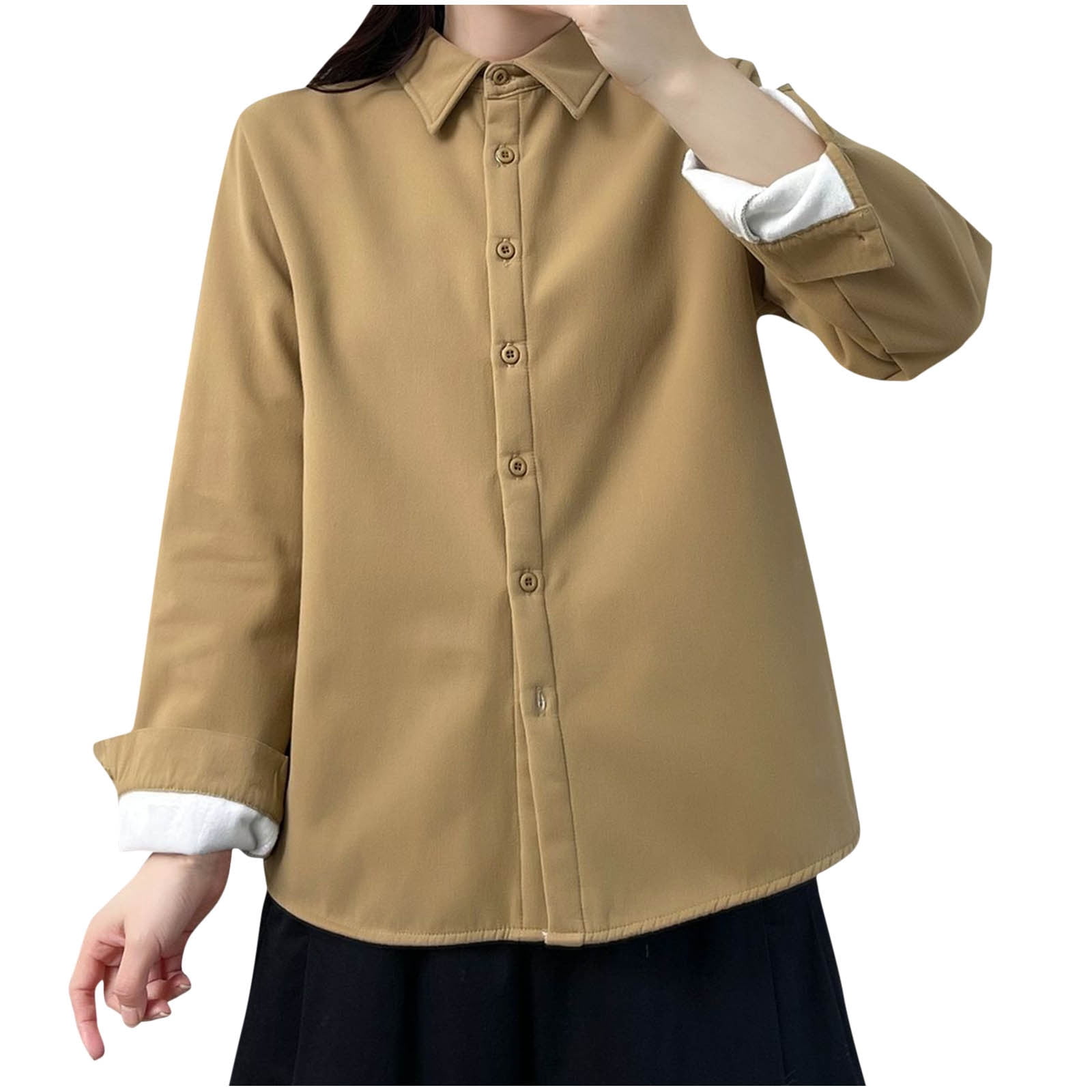 DeHolifer Womens Jackets Cotton Casual Lapel Button Long Sleeve Solid ...