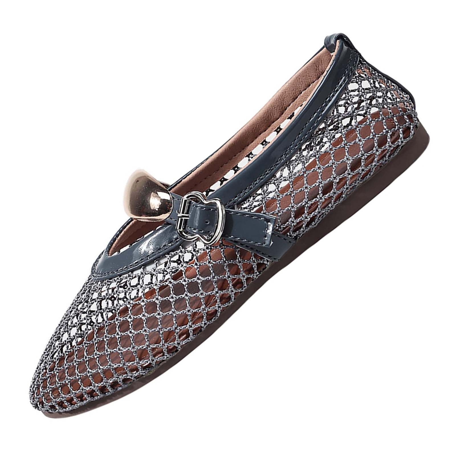 DeHolifer Womens Mesh Ballet Flats Mary Jane Fishnet Ballerina Buckle ...