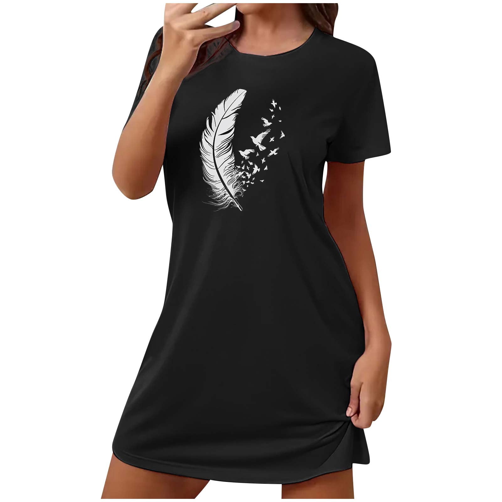 DeHolifer Womens Oversized Nightgown Short Sleeve Printed Sleepshirts ...