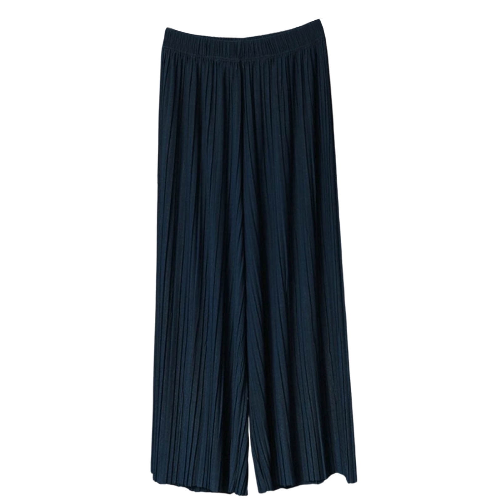 DeHolifer Womens Pants Striped Wide Leg Elastic Waisted Solid Color ...