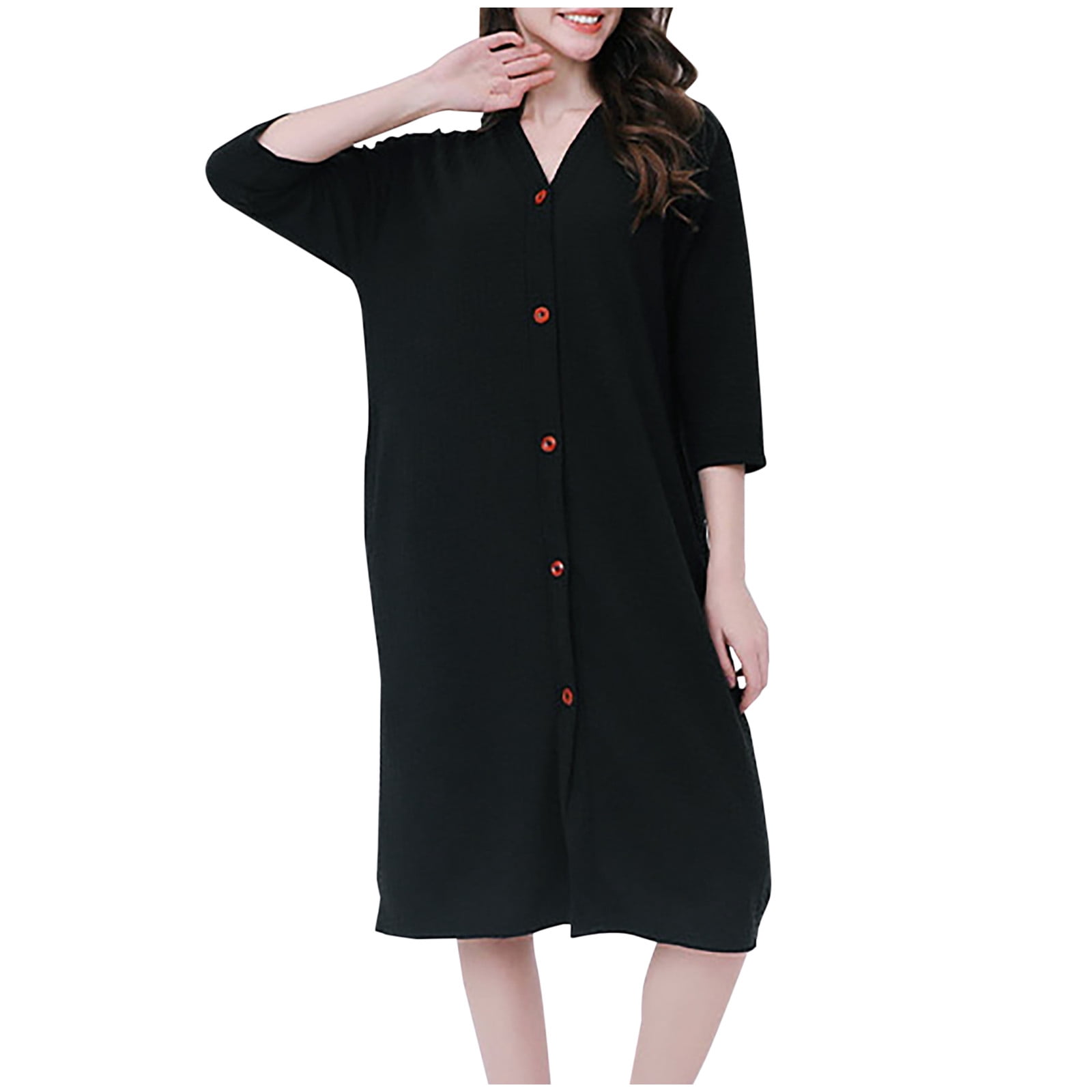 DeHolifer Womens Robes 3/4 Sleeve V-Neck Housecoat Soft Waffle ...