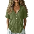DeHolifer Womens Shirts Plus Size Cotton Linen Solid Color V-Neck ...