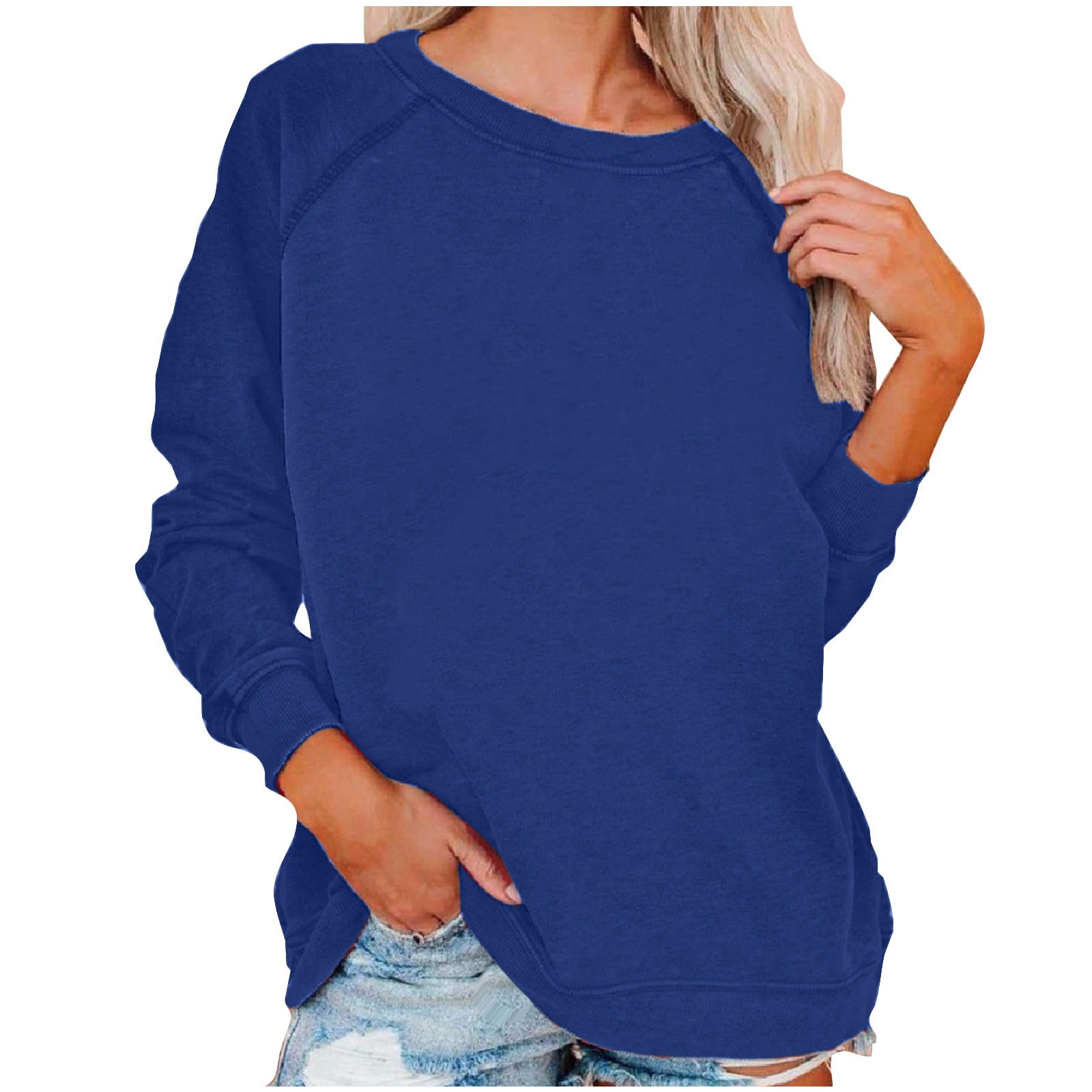DeHolifer Womens Sweatshirts Solid Long Sleeve Crew Neck Casual Fall ...