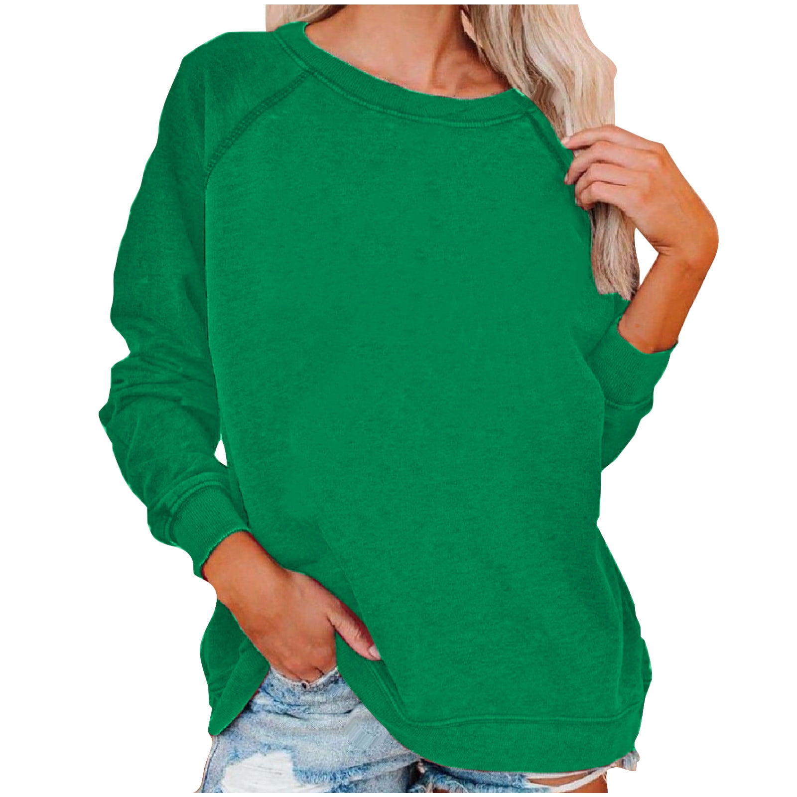 DeHolifer Womens Sweatshirts Solid Long Sleeve Crew Neck Casual Fall ...