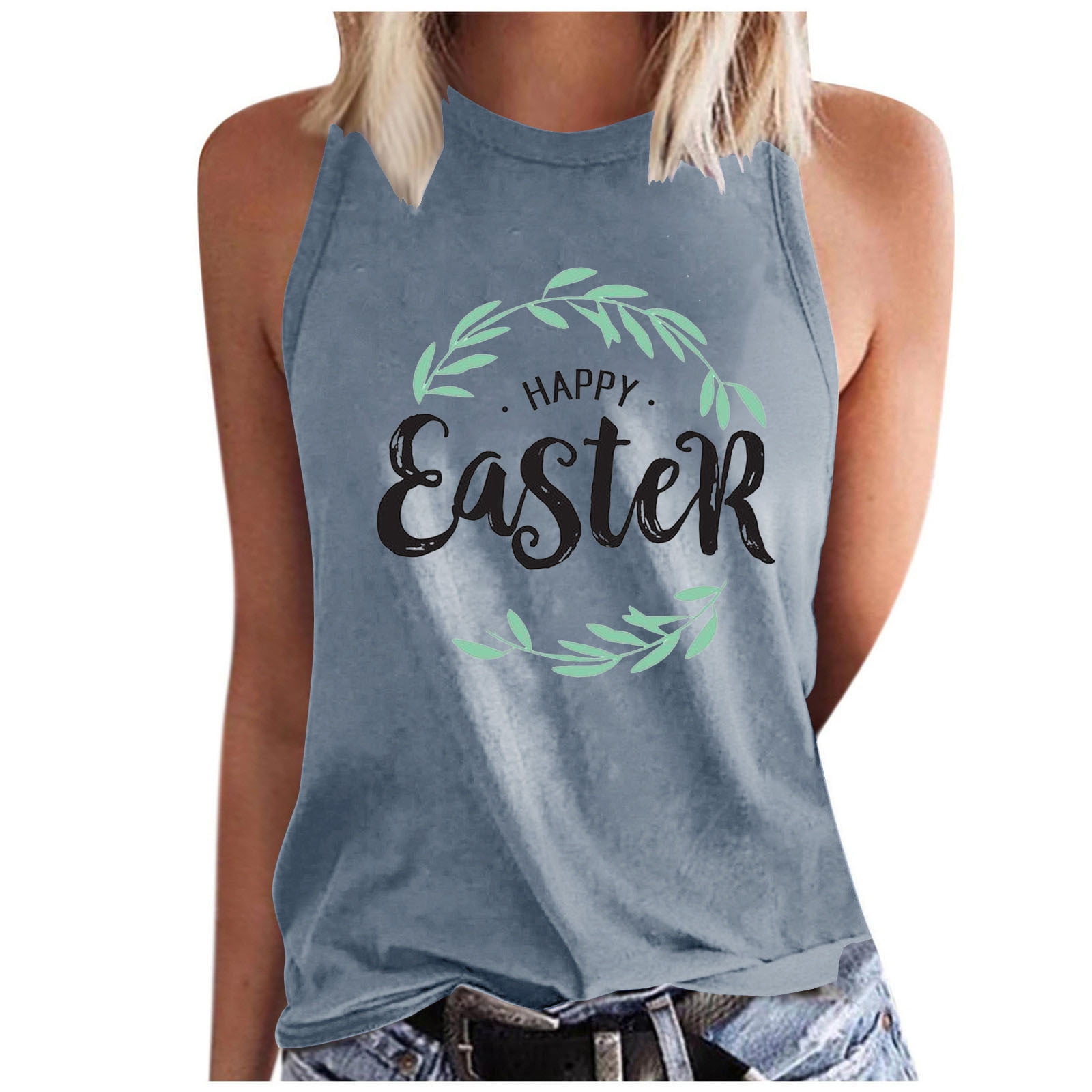 DeHolifer Womens Tank Tops Sleeveless Happy Easter Letter Printed ...