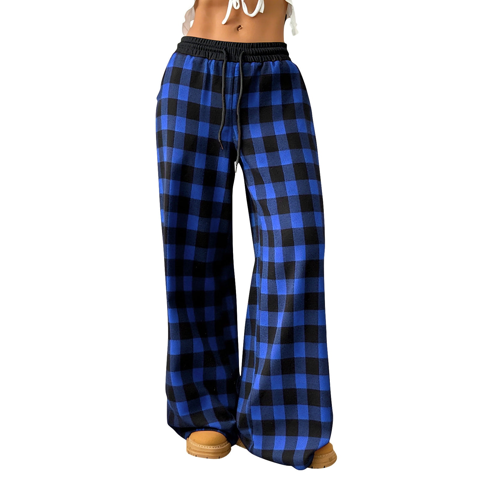 DeHolifer Womens Wide Leg Pajama Pants Plaid High Waisted Lounge ...