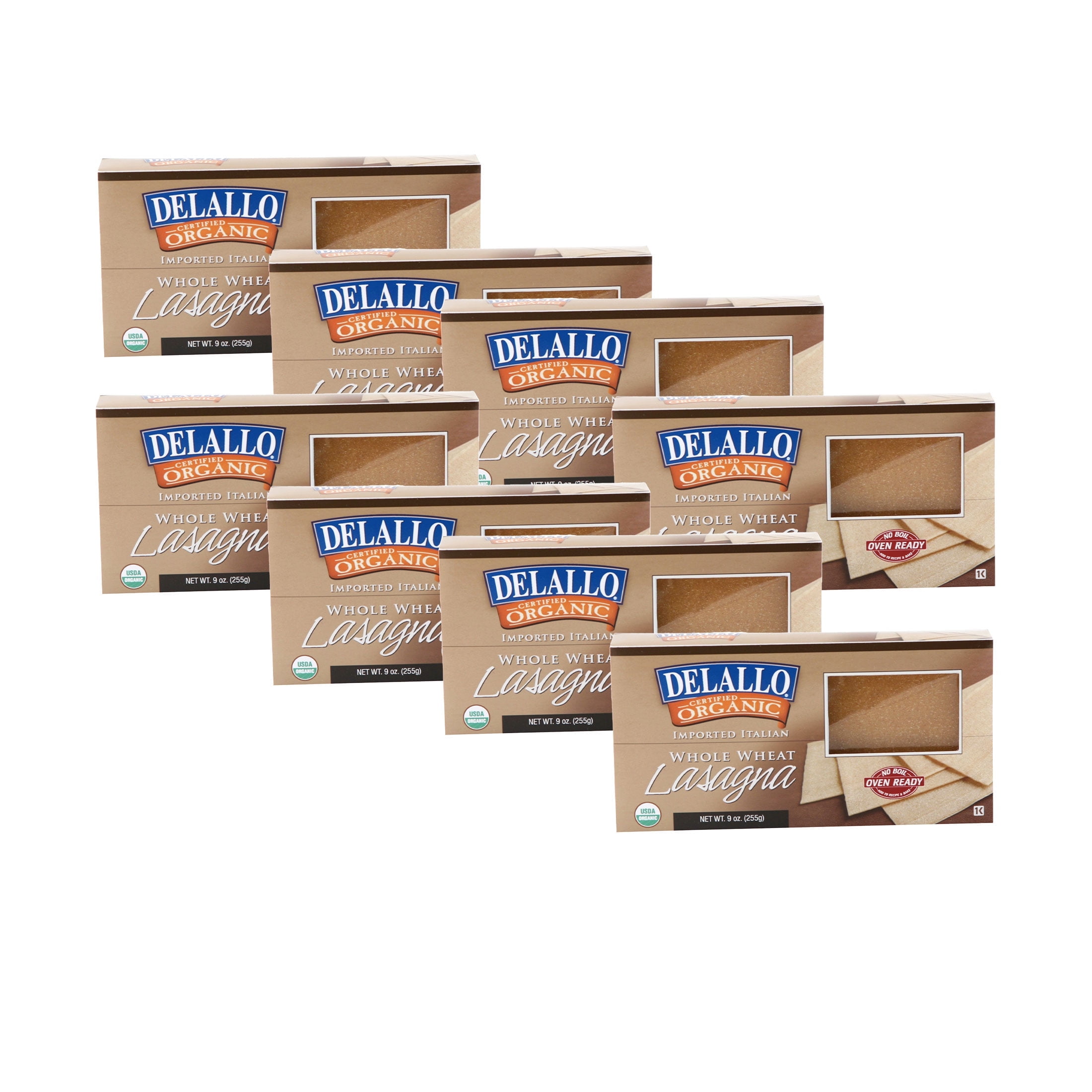 DeLallo Whole Wheat Lasagna Noodles, Whole Grain, Organic, 9 oz Box, (8 ...