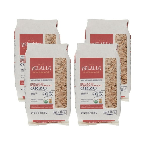 DeLallo Whole Wheat Orzo Pasta, Made in Italy, 100% Organic, 1 lb Bag ...