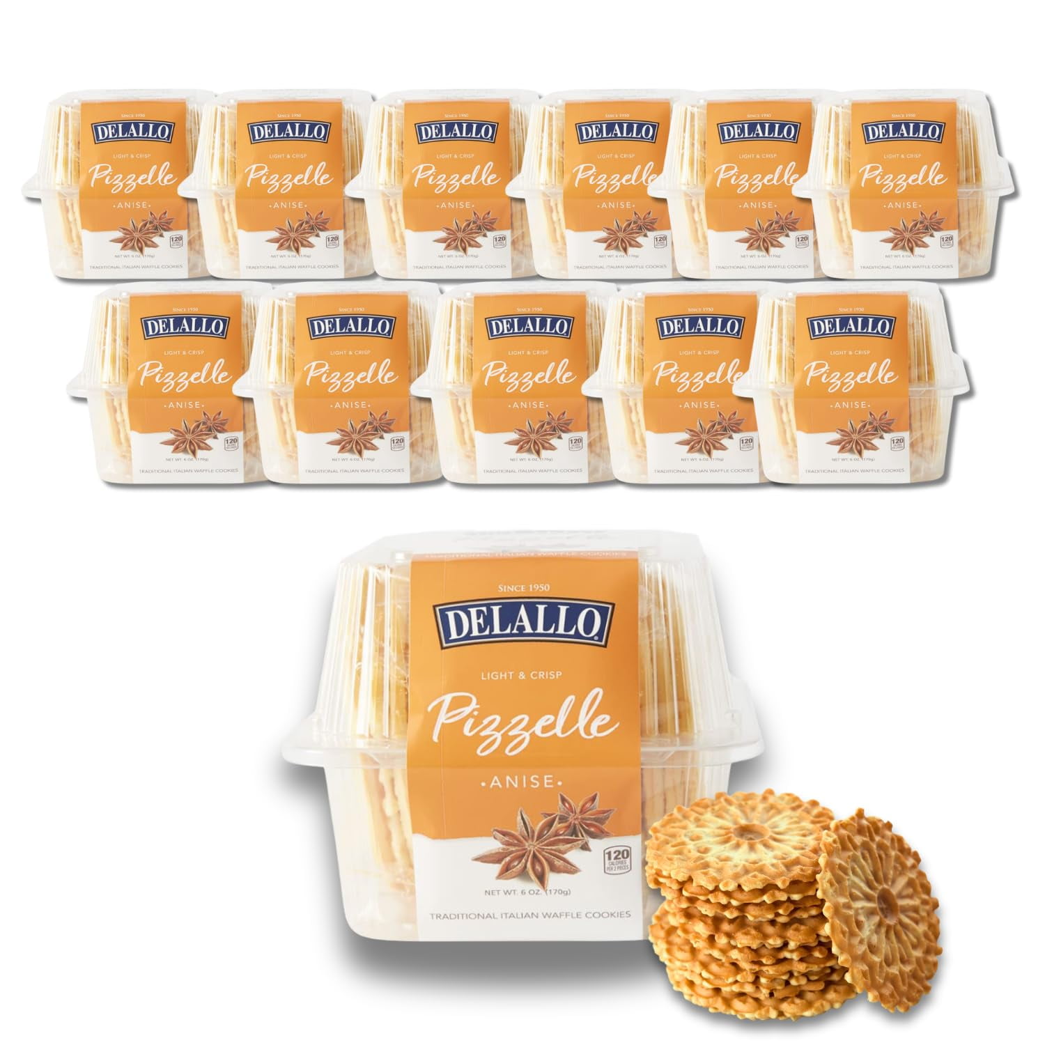 DeLallo Anise PizzelleTRDN Cookies, (12-Pack) Anise Cookies with Light ...