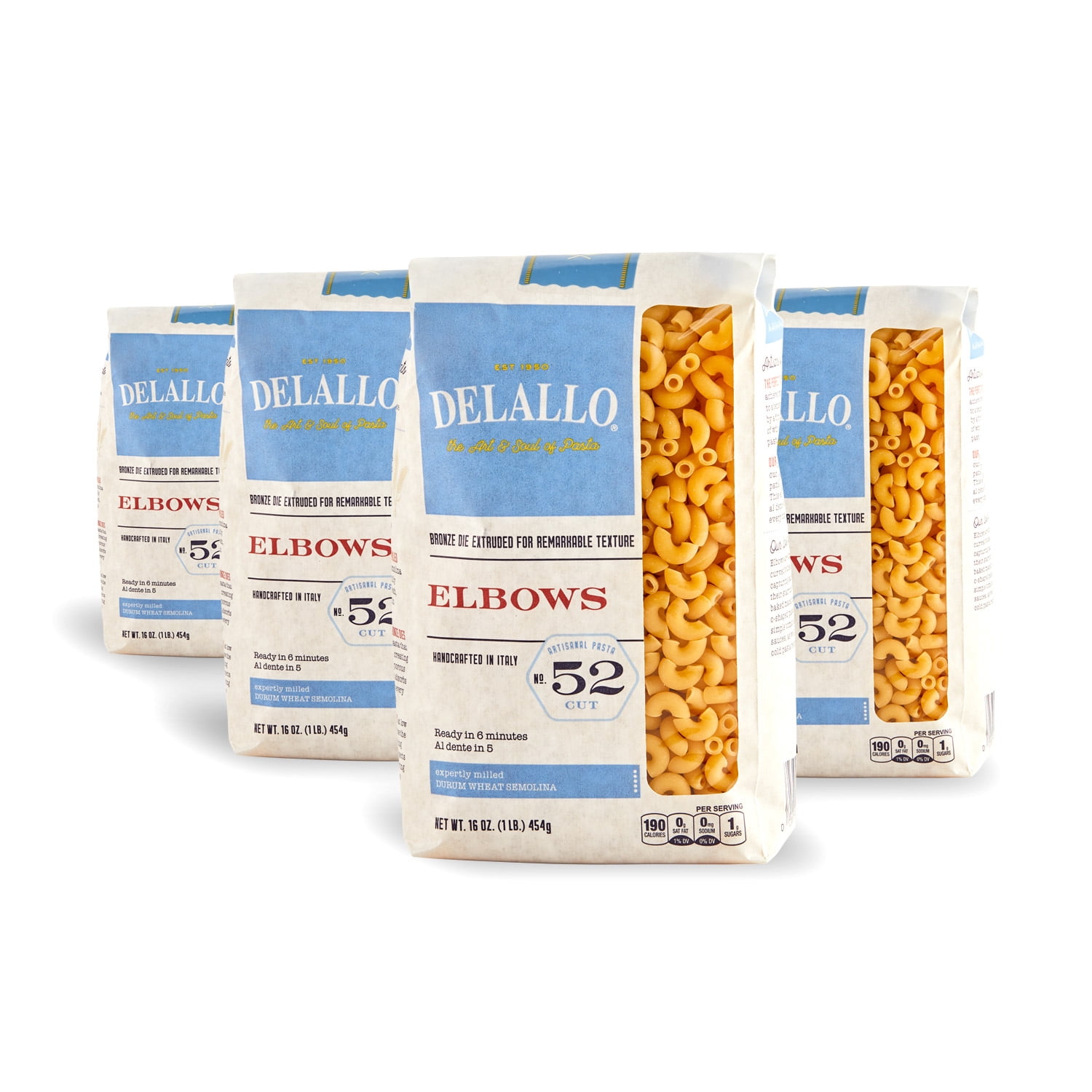 DeLallo Elbow Macaroni Pasta, Non-GMO, Kosher, 16 oz Bag, (4 Pack ...