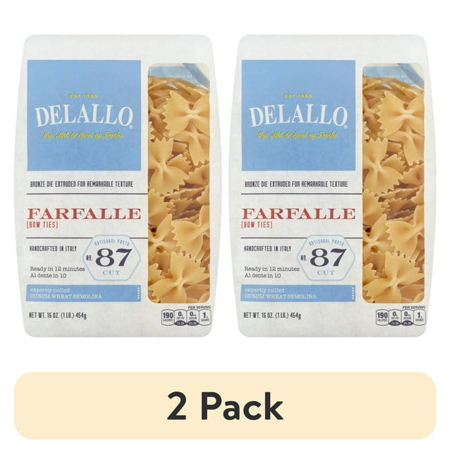 (2 pack) DeLallo, Farfalle Pasta, Bow-Tie Shape, Made in Italy, Cooks ...
