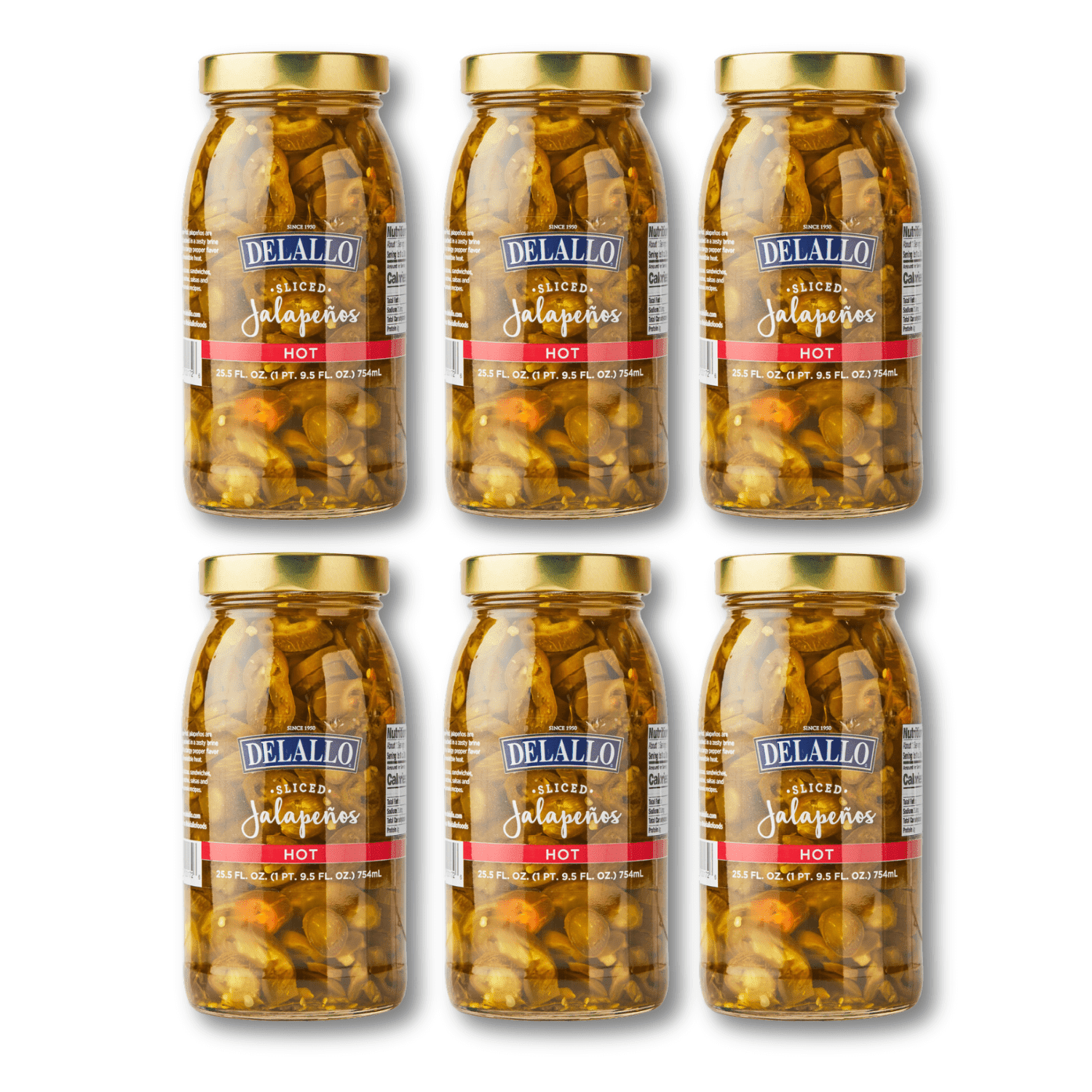 DeLallo Jalapeno Sliced Hot Peppers, Non-GMO, Gluten Free, 25.5 oz Jar ...