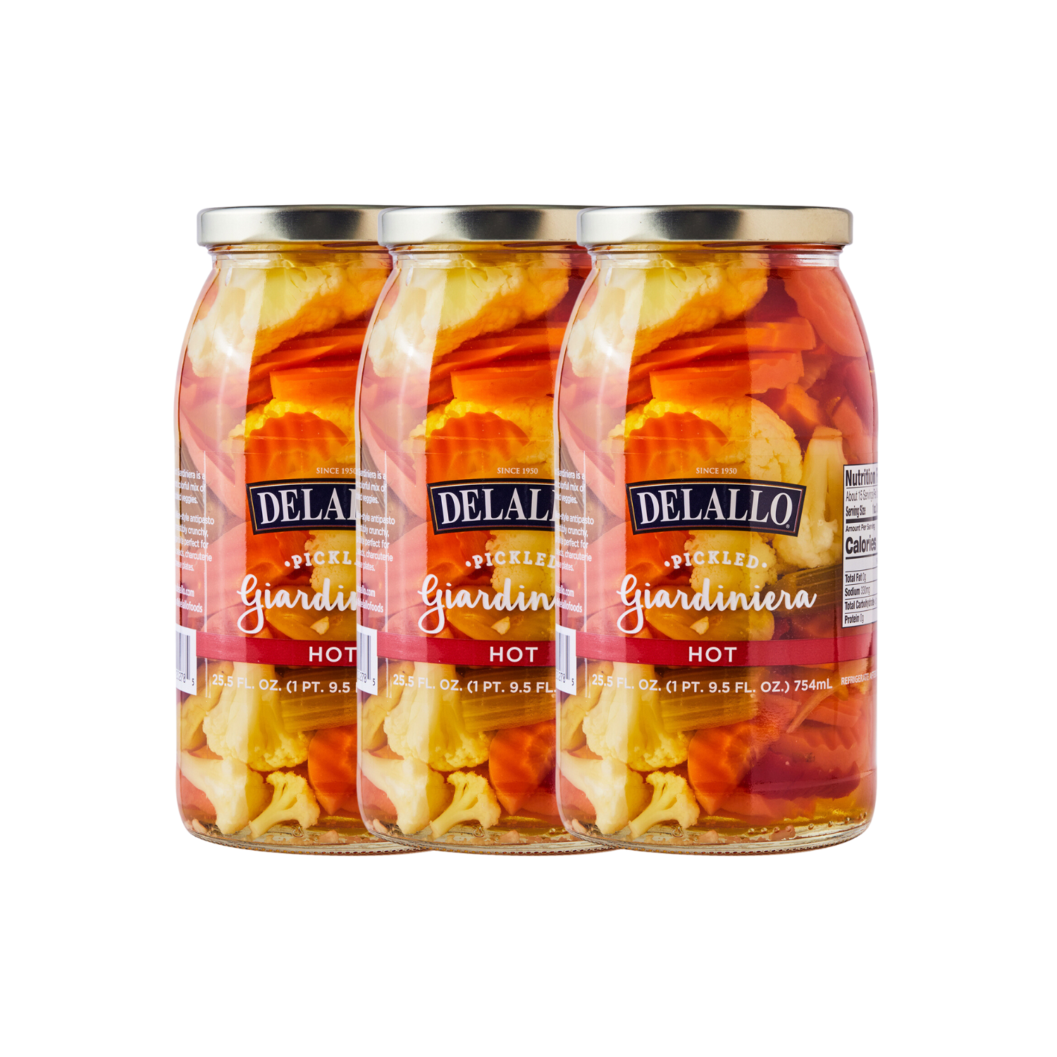 DeLallo Hot Giardiniera, Spicy Pickled Vegetables, Non-GMO, (3 Pack ...