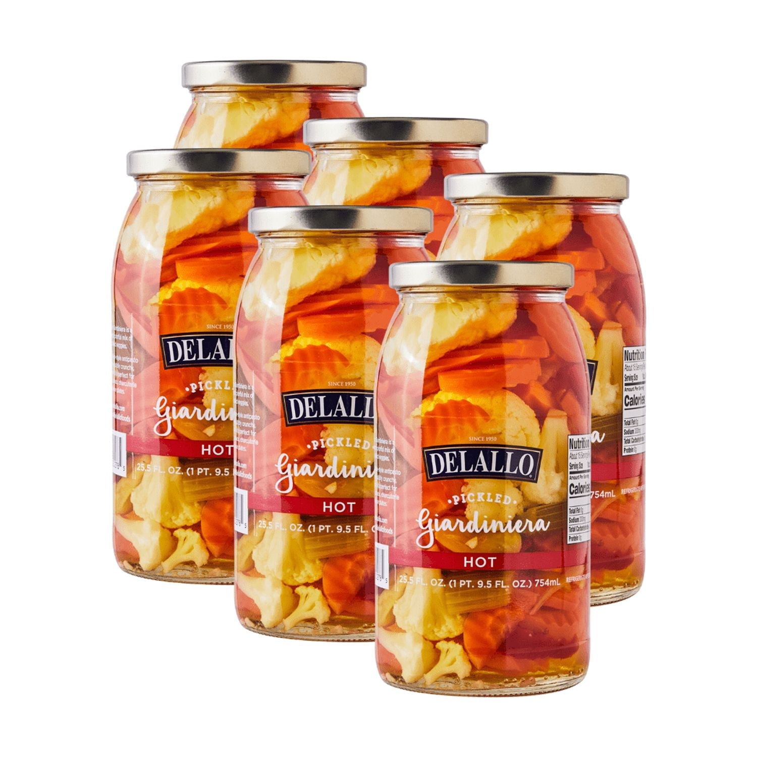 DeLallo Hot Italian Giardiniera, Non-GMO, Gluten Free, 25.5 oz Jar, (6 ...