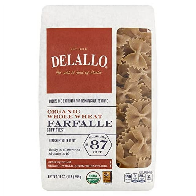 DeLallo Organic Whole Wheat Farfalle, Bow Ties Pasta, 1lb Bag - Walmart.com