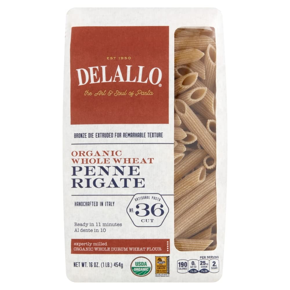 DeLallo Organic Whole Wheat Penne Rigate Pasta, 1lb Box, 8-Pack ...
