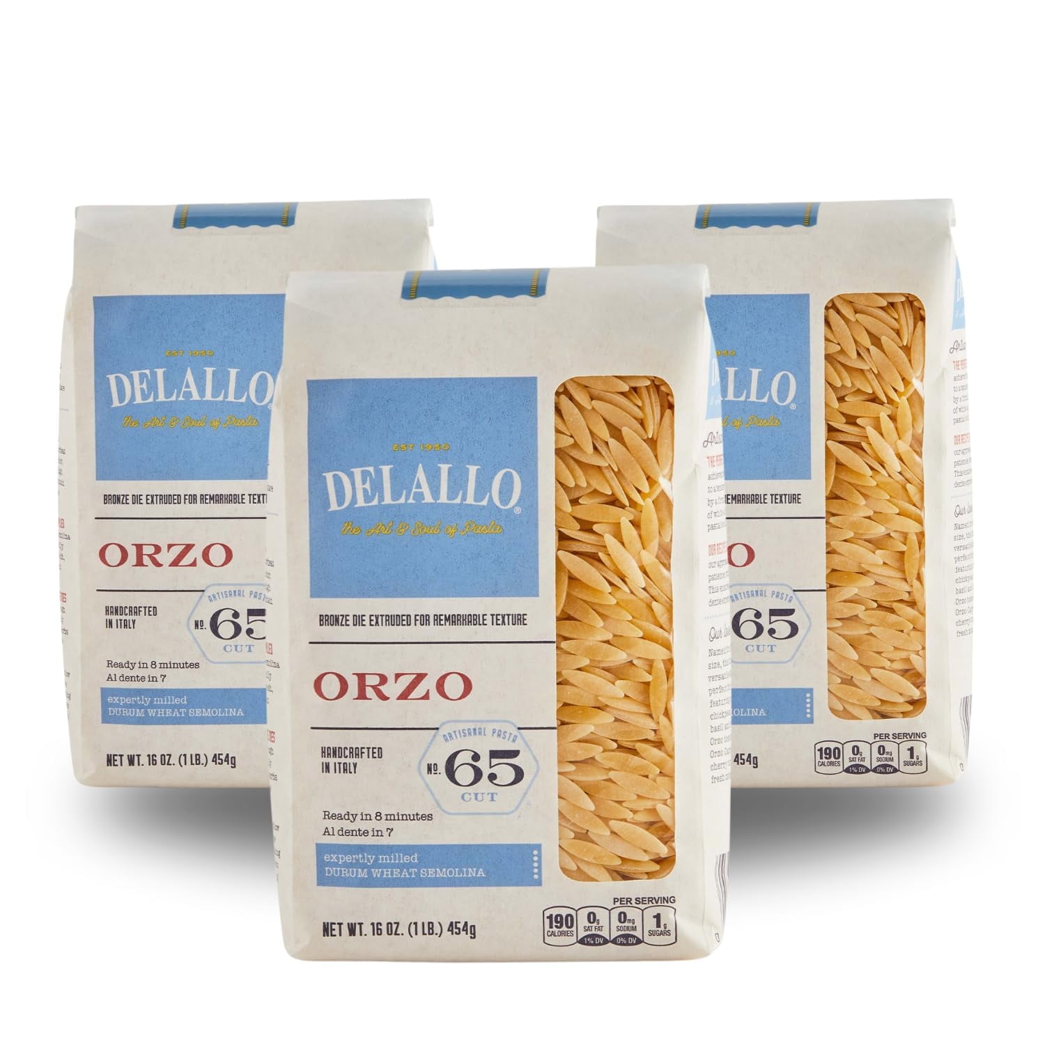DeLallo Orzo Pasta, Non GMO, Kosher, Vegan, 1 lb Bag, (3-Pack ...
