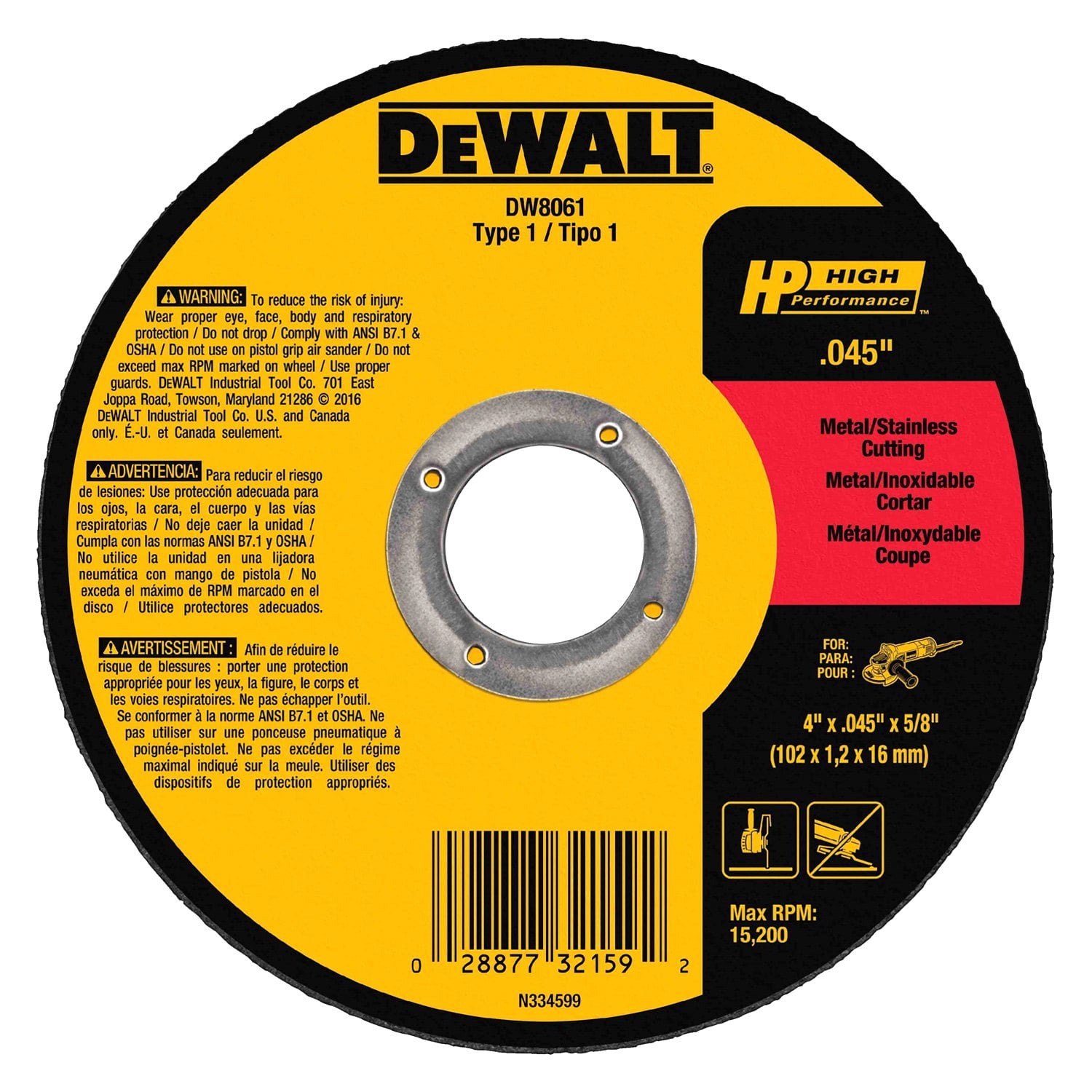 DeWALT DW8061 - 4" Type 1 Metal Cut-Off Wheel (1/20" Thickness, 5/8 ...