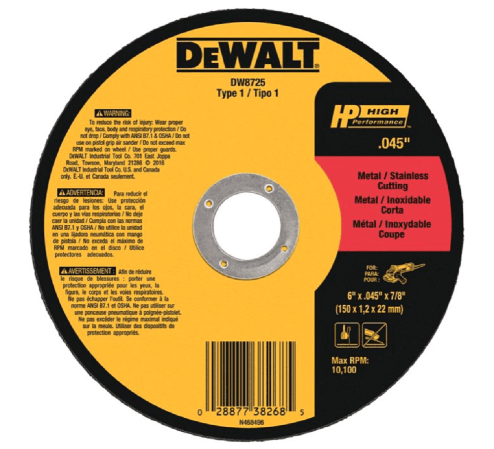 DeWALT DW8725 High-Performance Metal/Stainless Cutting Wheels Type 1 ...