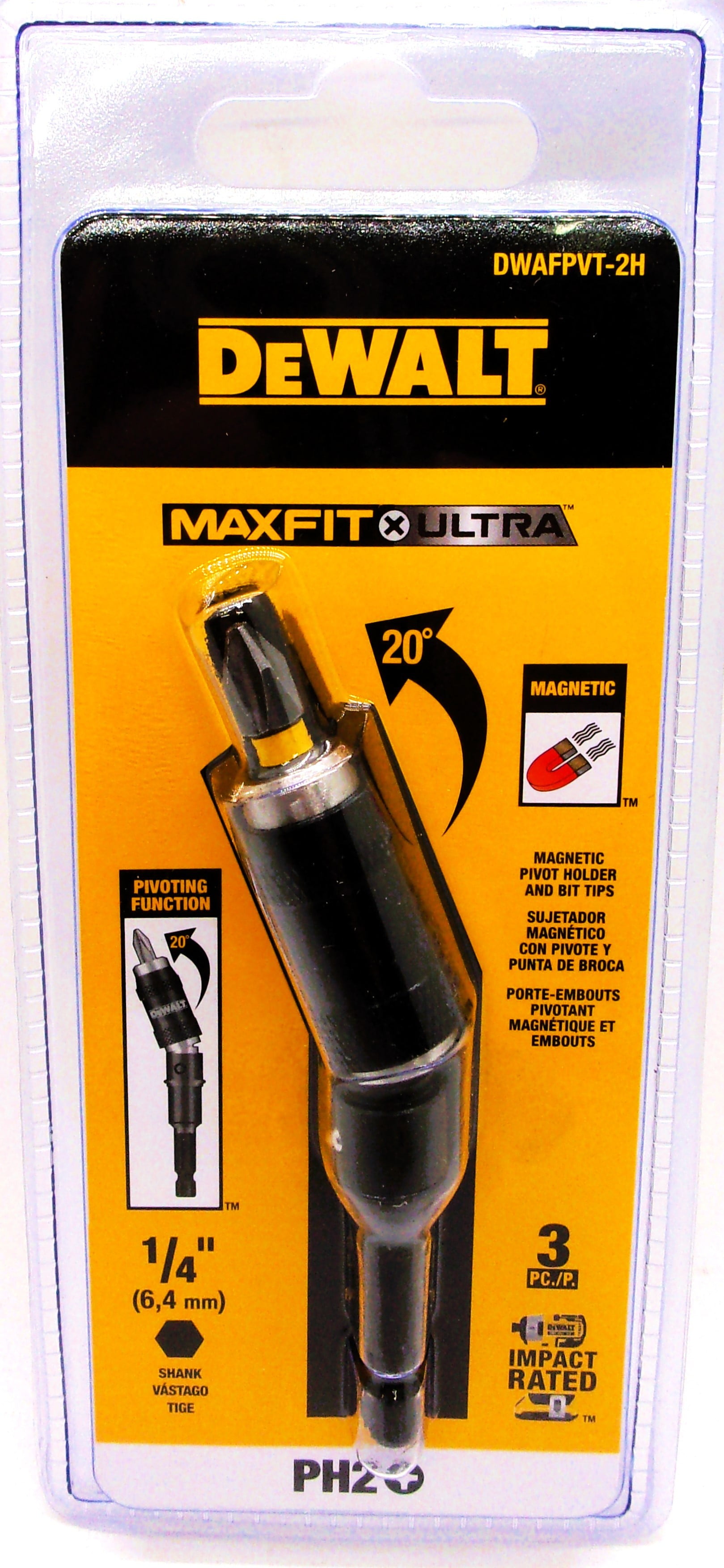 DeWALT MAX-FIT 20° MAGNETIC PIVOT HOLDER & BIT TIP/IMPACT RATED/TORSION ...