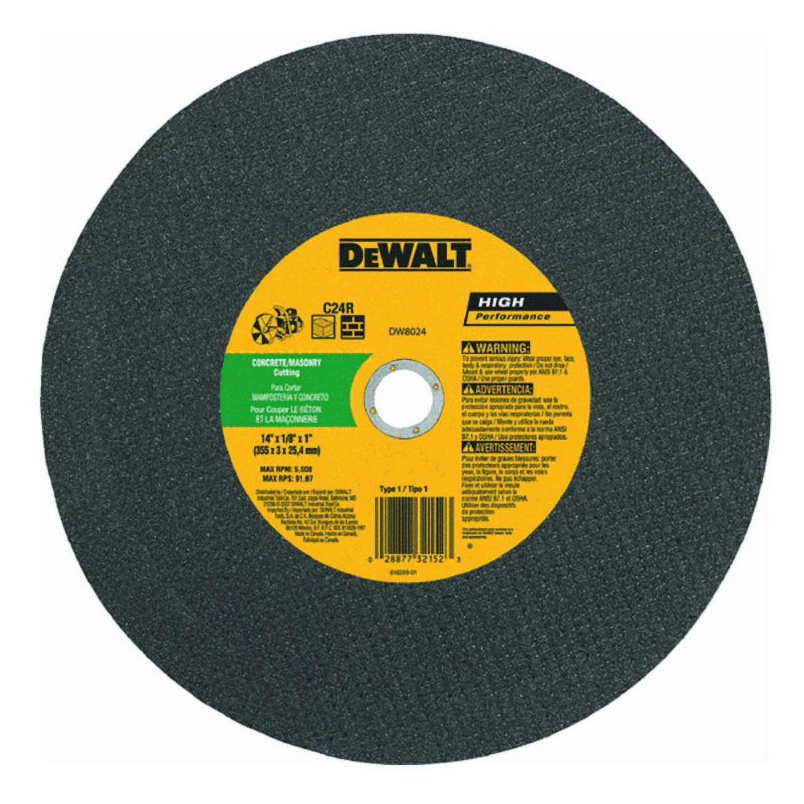 DeWalt DW8024 Type-1 High Speed Concrete/Masonry Cutting Wheel, 14" x 1 ...